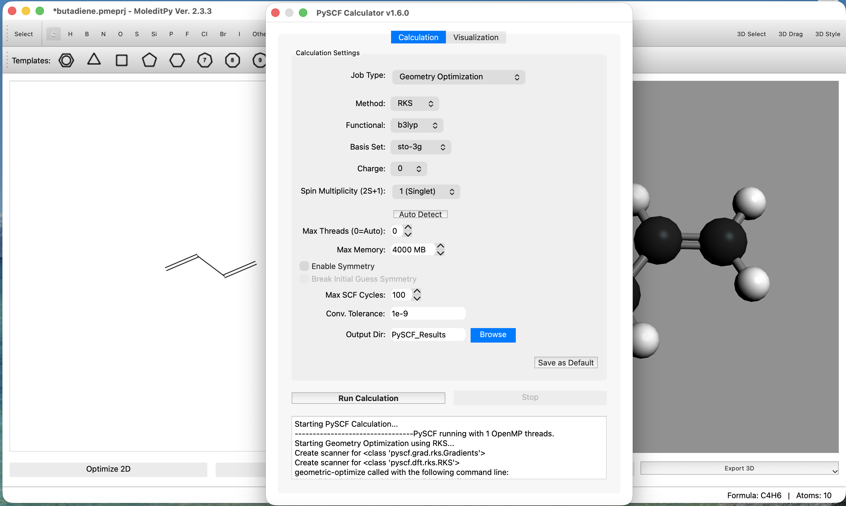MoleditPy Tutorial 1: Butadiene Molecular Orbitals